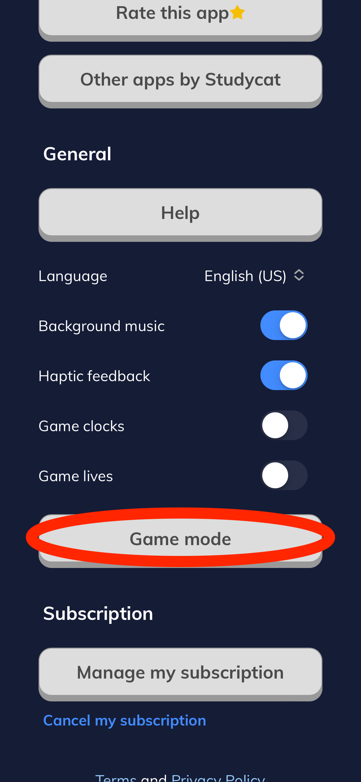 Cambiar modos de juego – Centro de Ayuda | Studycat
